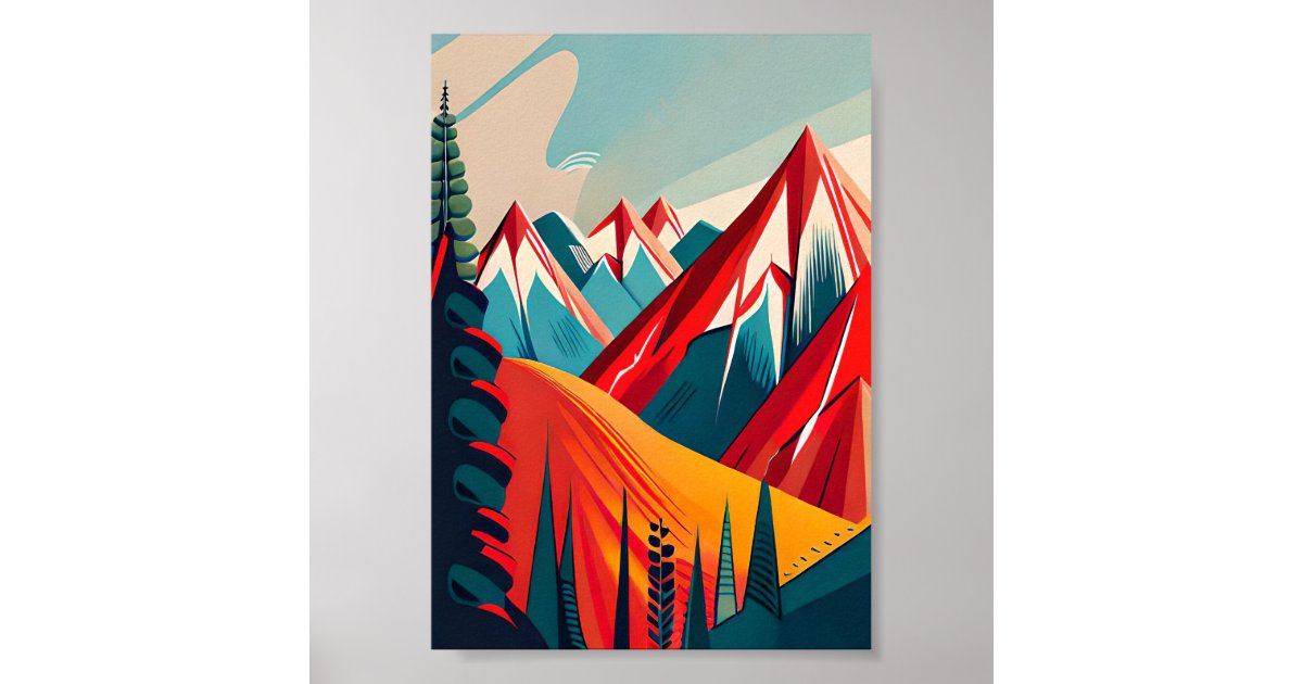 retro mountains landscape poster | Zazzle