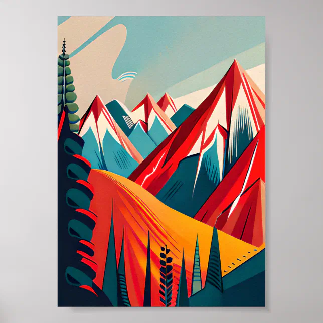 retro mountains landscape poster | Zazzle