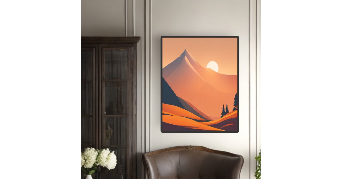 Retro Mountains Landscape Sunset Illustration Poster | Zazzle