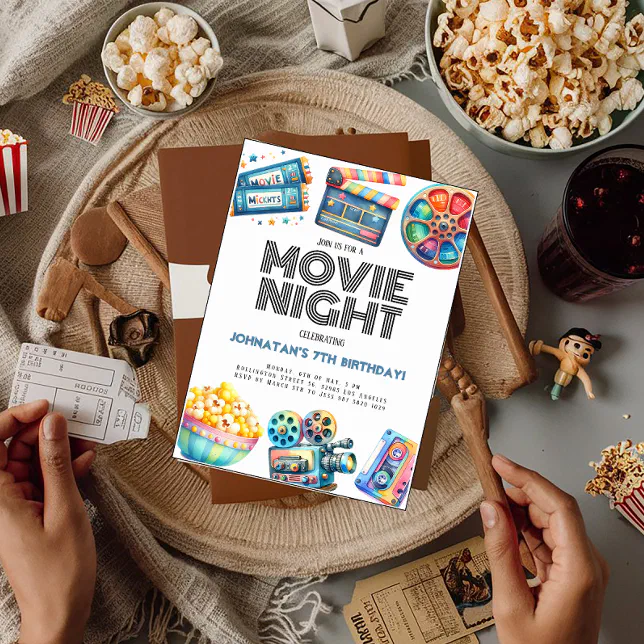 Retro Movie Night Kids Birthday Invitation | Zazzle