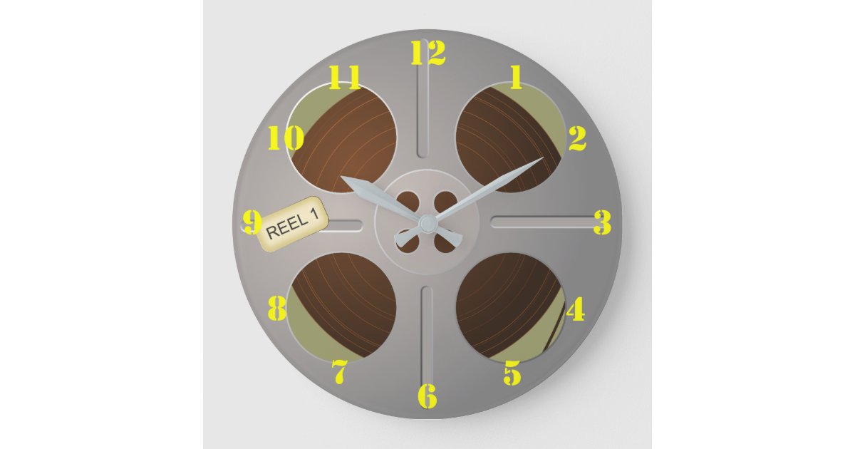 RETRO MOVIE REEL WITH NUMBERS LARGE CLOCK | Zazzle