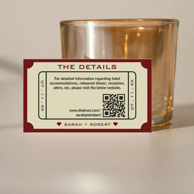 Retro Movie Ticket Stub QR Code Wedding Details Enclosure Card | Zazzle