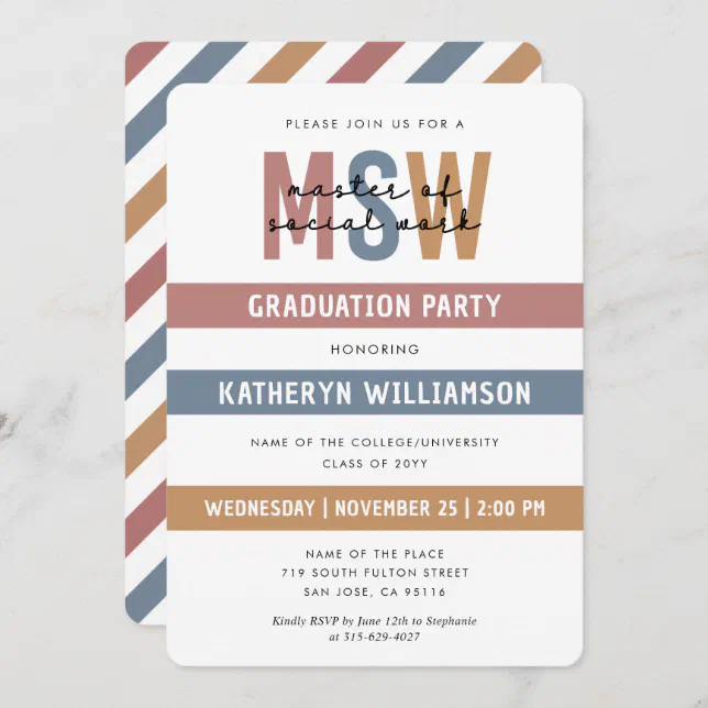 Retro MSW Master of Social Work Graduation Invitation | Zazzle
