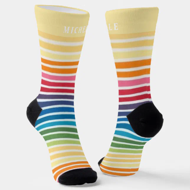 Retro Multicolor Lines Striped For Custom Name Socks | Zazzle