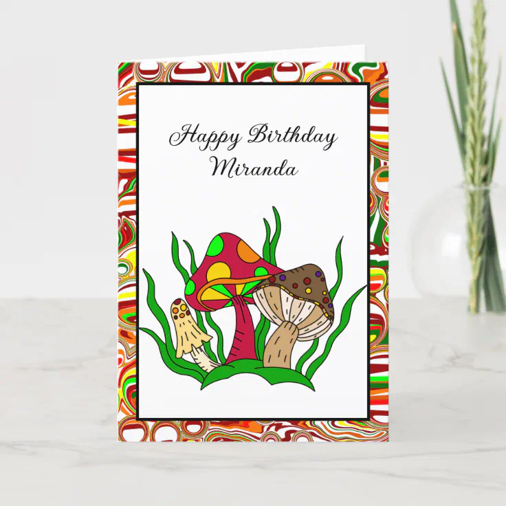 Retro Mushrooms Personalized Happy Birthday Card | Zazzle