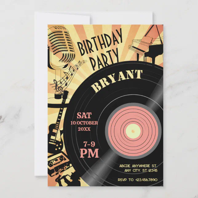Retro Music Birthday vintage Invitation | Zazzle