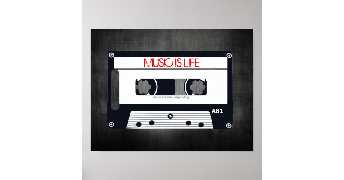 RETRO "MUSIC IS LIFE" POSTER - POP ART CASSETTE | Zazzle