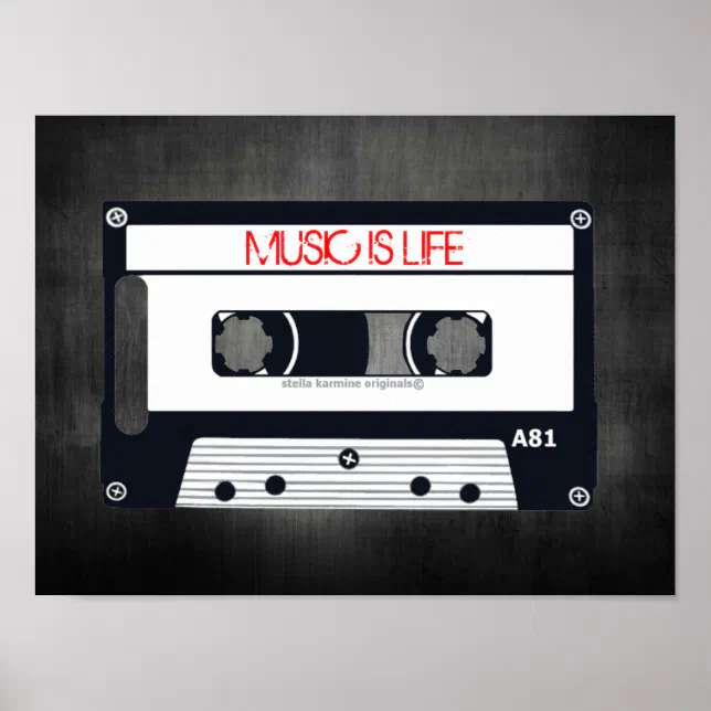 RETRO "MUSIC IS LIFE" POSTER - POP ART CASSETTE | Zazzle