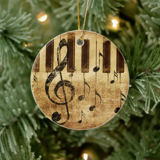 Retro music notes and piano ceramic ornament | Zazzle