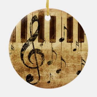Retro music notes and piano ceramic ornament | Zazzle