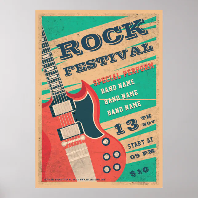 Retro music rock festival flyer Announcement Poster | Zazzle
