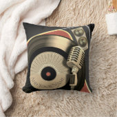 Retro Music Vintage Microphone And Vinyl Record Throw Pillow | Zazzle