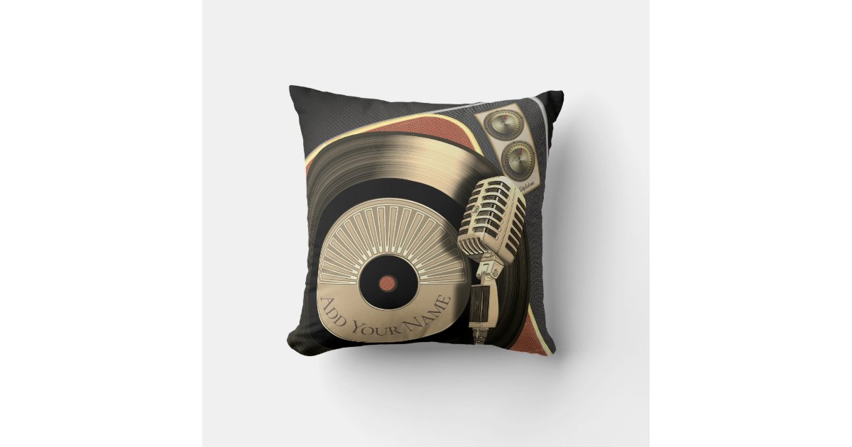 Retro Music Vintage Microphone And Vinyl Record Throw Pillow | Zazzle