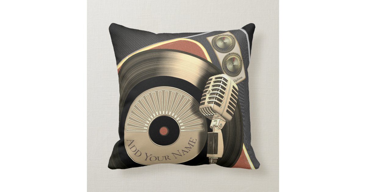 Retro Music Vintage Microphone And Vinyl Record Throw Pillow | Zazzle.com