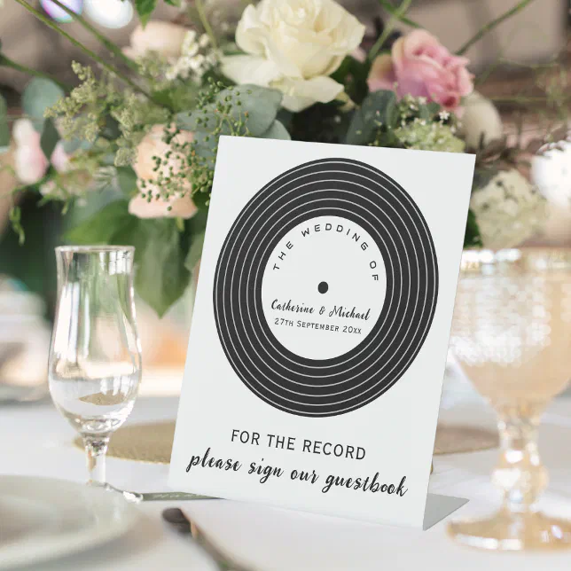 Retro Music Vinyl Record Wedding Guestbook Pedestal Sign | Zazzle