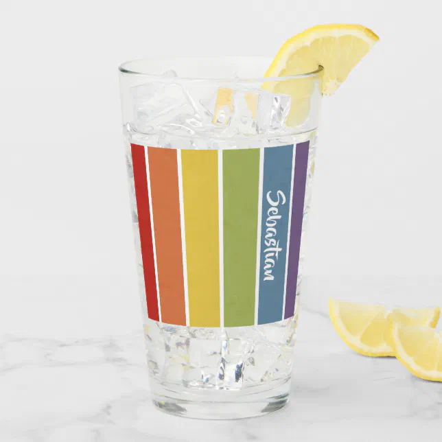 Retro Muted Color Gay pride Rainbow Personalized Glass | Zazzle