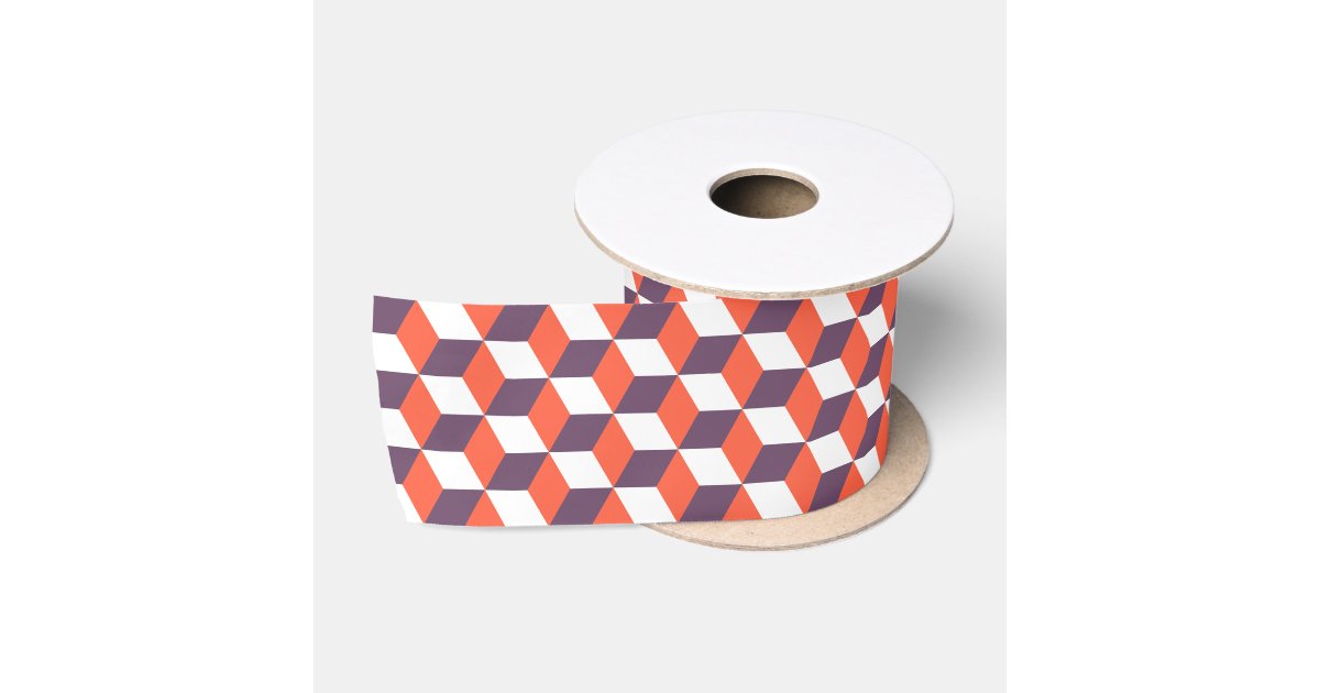 Retro Navy Blue Red Cube Modern Geometric Pattern Satin Ribbon | Zazzle