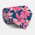 Retro Navy Pink Floral Pattern Neck Tie | Zazzle