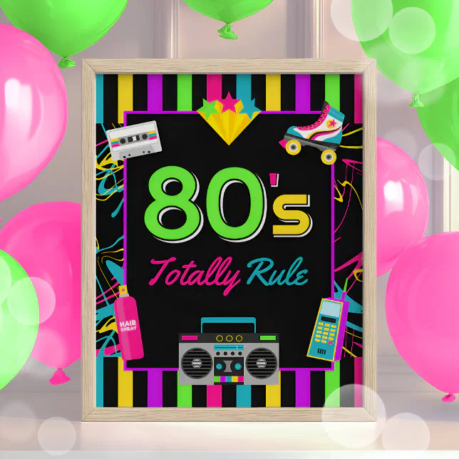 Retro Neon 80s Totally Rule Party Sign | Zazzle