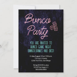 Retro Neon Dice Bunco Game Party Event Invitation | Zazzle