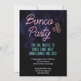 Retro Neon Dice Bunco Game Party Event Invitation | Zazzle