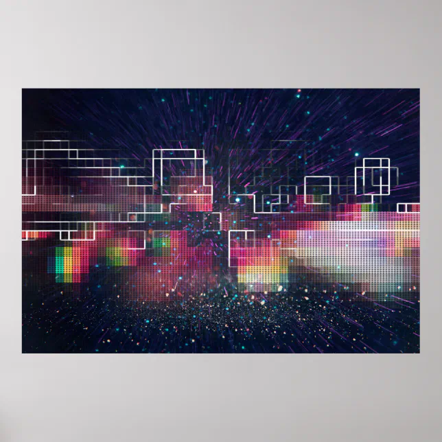 Retro neon lights and geometric seamless pattern poster | Zazzle
