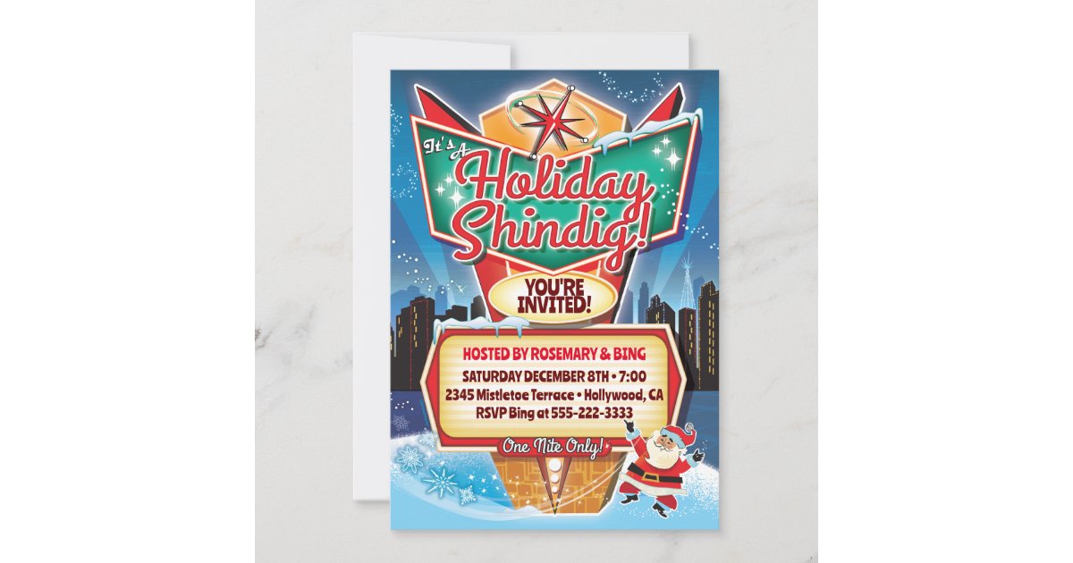 Retro Neon Sign Christmas Invitation | Zazzle