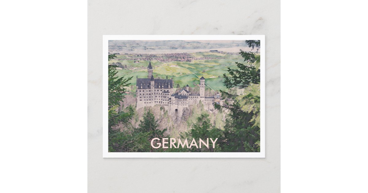 Retro Neuschwanstein Castle in Germany Postcard | Zazzle