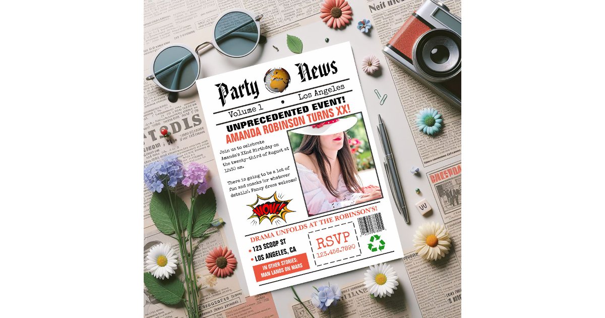 Retro Newspaper Birthday Party Invitation | Zazzle