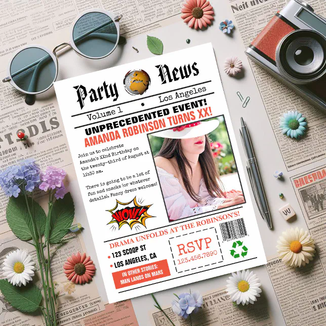 Retro Newspaper Birthday Party Invitation | Zazzle