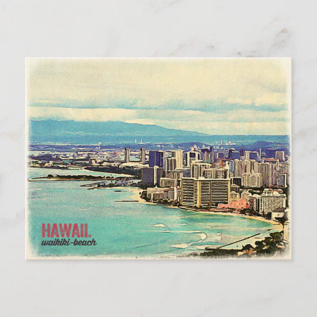Retro Old Look Hawaii Oahu Island Waikiki Beach Postcard | Zazzle
