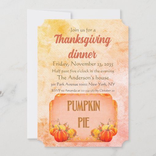 Retro Old Pumpkin Pie Rustic Thanksgiving Dinner Invitation | Zazzle