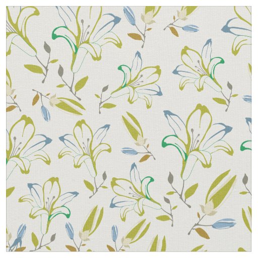 Retro Olive Green Lily Flower Pattern Fabric | Zazzle