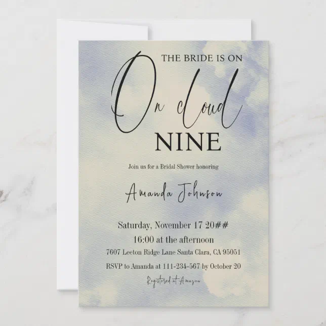 Retro On Cloud Nine Calligraphy Blue Bridal Shower Invitation | Zazzle