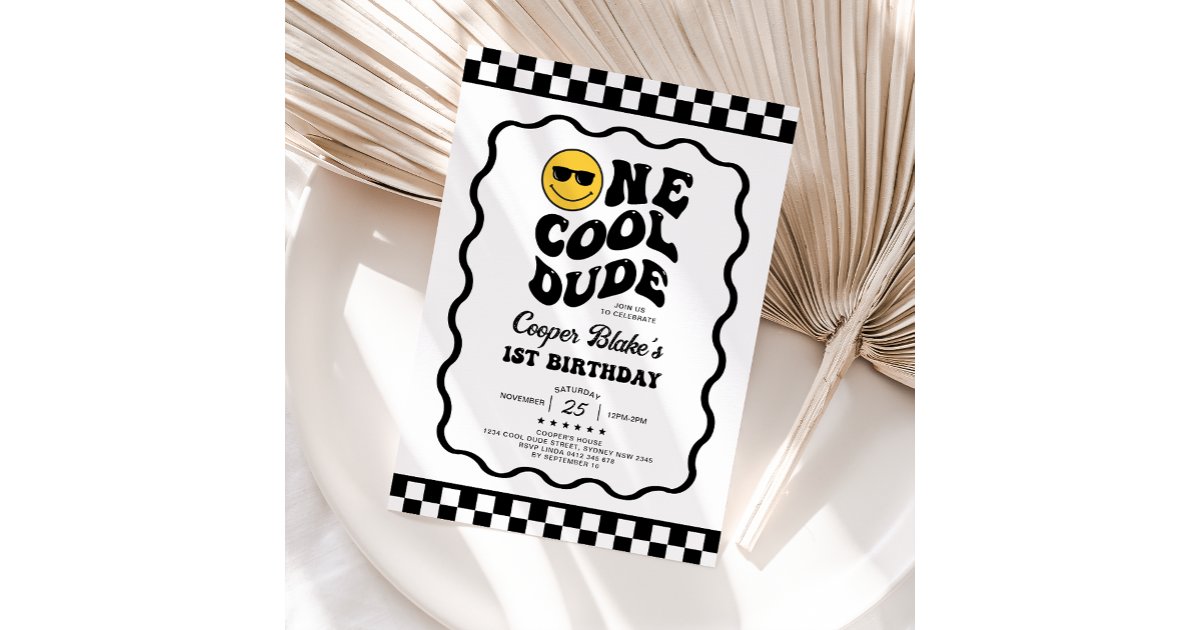 Retro One Cool Dude Boy First 1st Birthday Invitation | Zazzle
