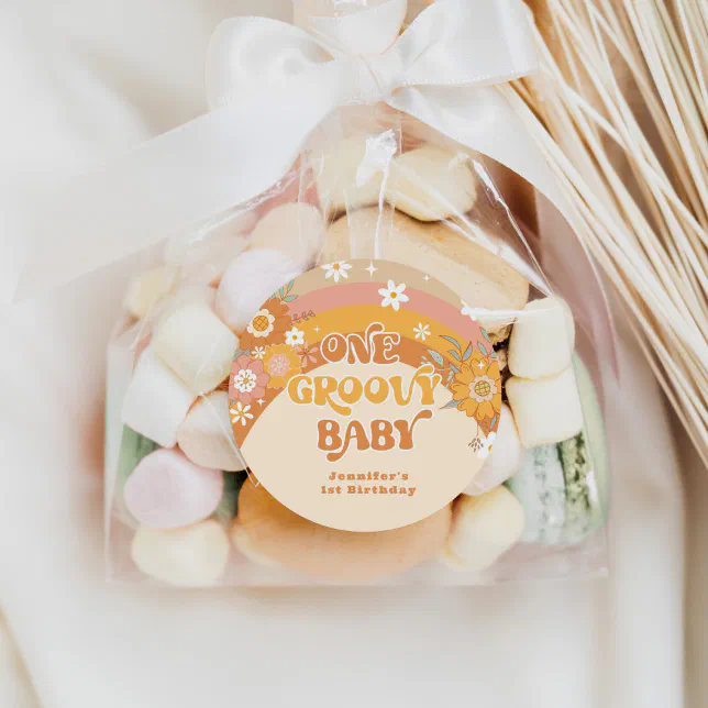 Retro one groovy baby birthday classic round sticker | Zazzle