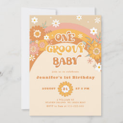 Retro One groovy baby birthday Invitation | Zazzle