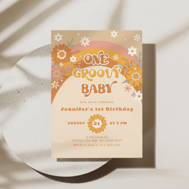 Retro One groovy baby birthday Invitation | Zazzle