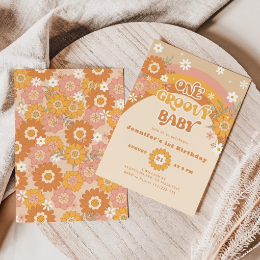 Retro One groovy baby birthday Invitation | Zazzle
