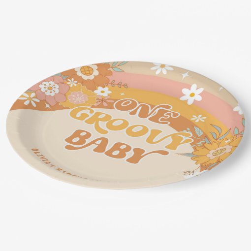 Retro one groovy baby birthday paper plates | Zazzle
