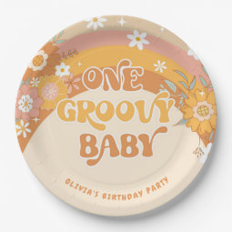 Retro one groovy baby birthday paper plates | Zazzle