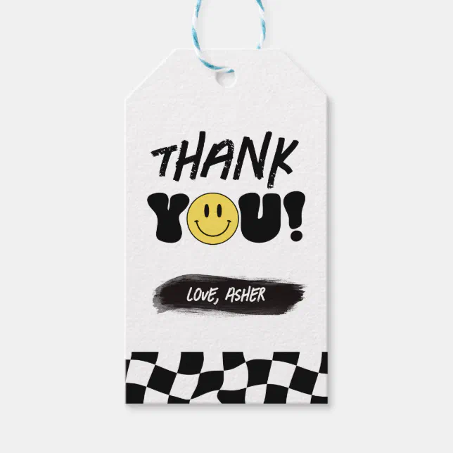Retro One Happy Dude First Birthday Thank You Tag | Zazzle