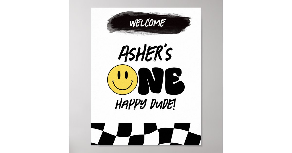 Retro One Happy Dude First Birthday Welcome Sign | Zazzle