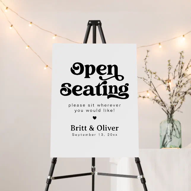 Retro Open Seating Sign Seating Wedding Sign 70's | Zazzle