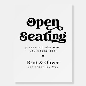 Retro Open Seating Sign Seating Wedding Sign 70's | Zazzle