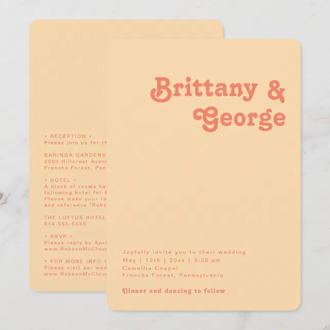Retro Orange All In One Rounded Edges Wedding Invitation | Zazzle