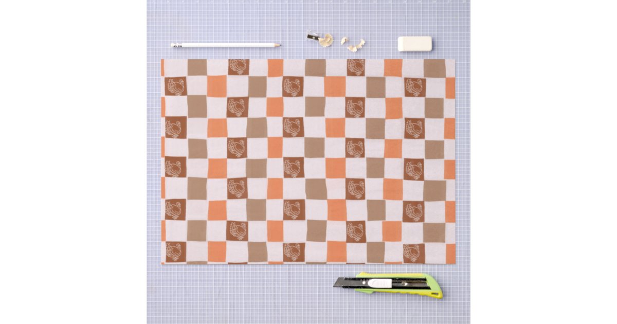 Retro orange and brown Turkey Checkered Tissue Paper | Zazzle