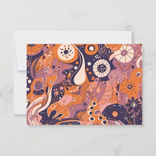 Retro orange blush pink purple groovy wedding RSVP card | Zazzle