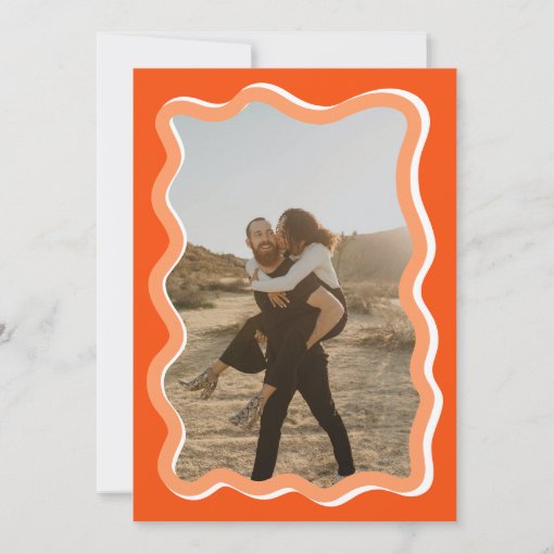 Retro orange curve squiggle wavy wedding photo invitation | Zazzle