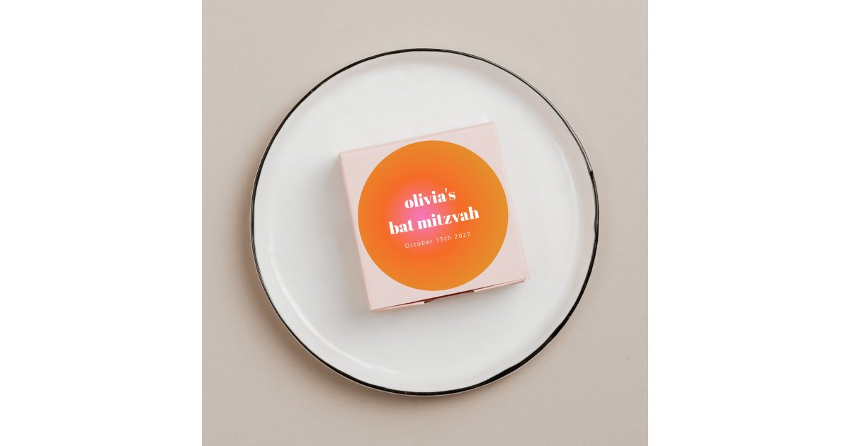 Retro Orange Gradient Unique Bat Mitzvah Custom Classic Round Sticker ...